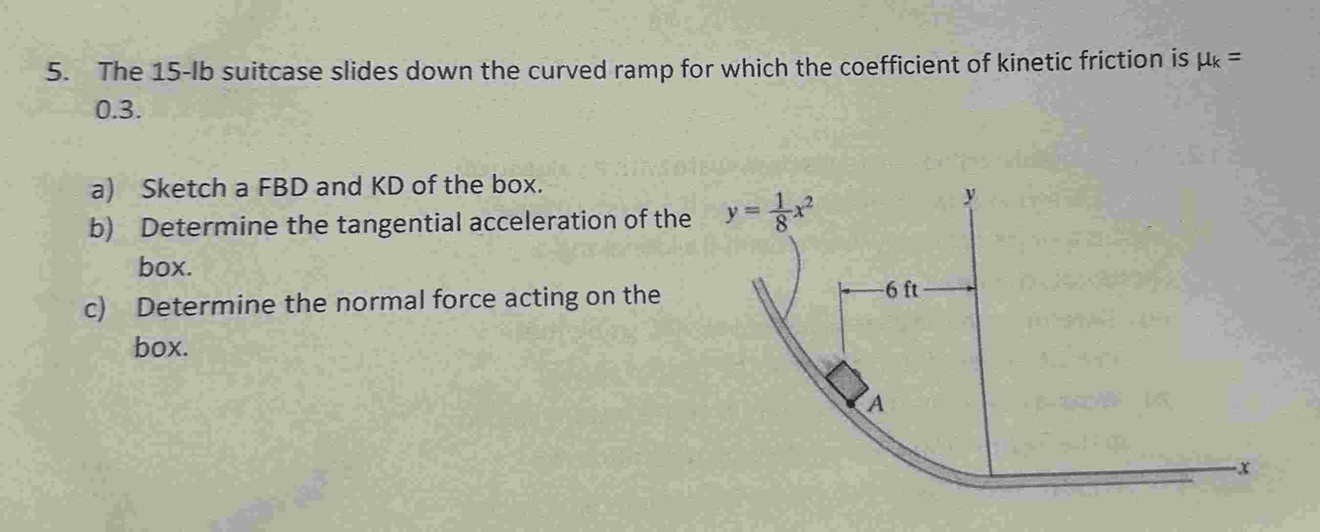 Solved 5. ﻿The \( 15-\mathrm{lb} \) ﻿suitcase slides down | Chegg.com