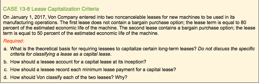 Solved CASE 13‐8 Lease Capitalization Criteria On January 1, | Chegg.com