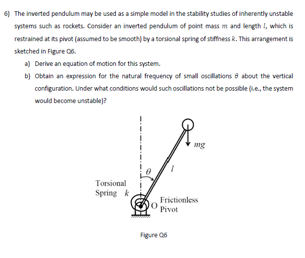 Solved 6) The inverted pendulum may be used as a simple | Chegg.com
