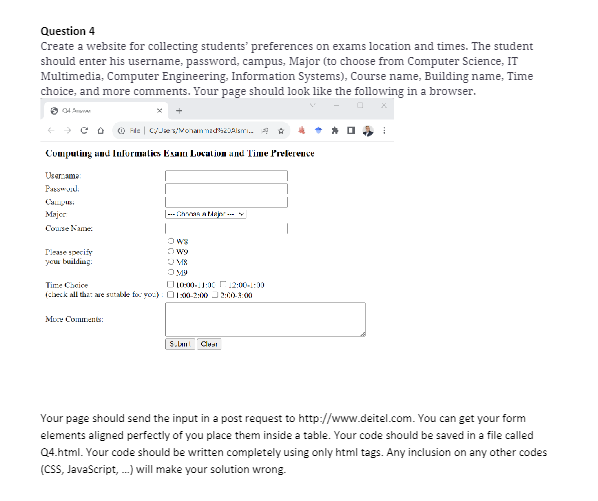 Solved Question 4 Create a website for collecting students' | Chegg.com