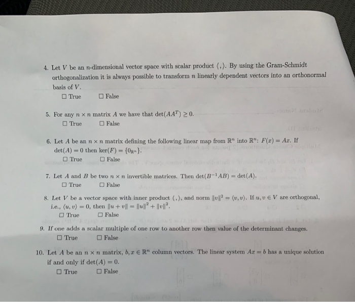 Solved 4. Let V be an n-dimensional vector space with scalar | Chegg.com