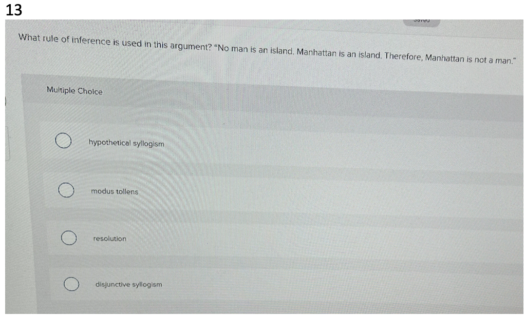 Solved What rule of inference is used in this argument? "No | Chegg.com