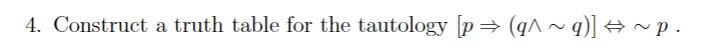 Solved 4. Construct a truth table for the tautology | Chegg.com