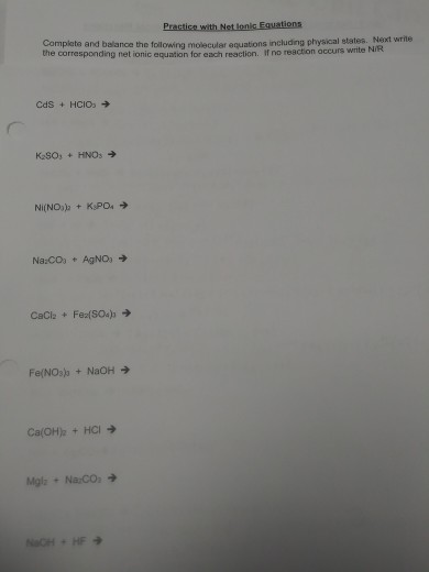 Solved Practice with Net Ionic Equations Complete and | Chegg.com