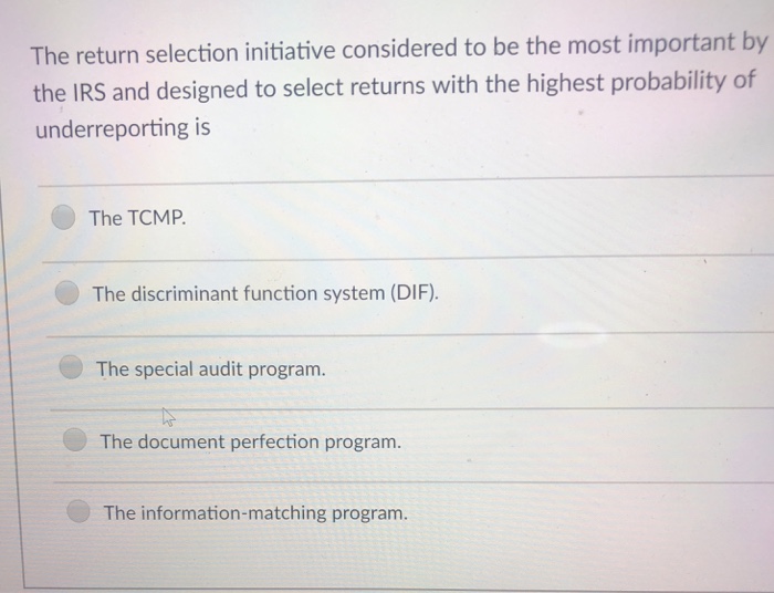 Solved The return selection initiative considered to be the | Chegg.com