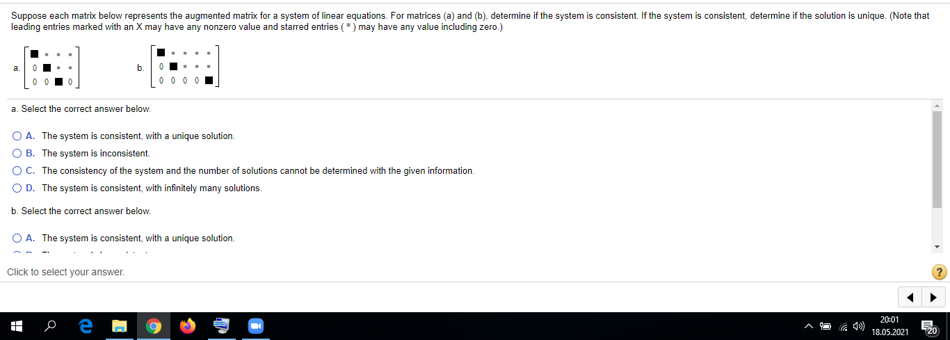 Solved Suppose each matrix below represents the augmented | Chegg.com