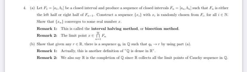 Solved 4. (a) Let F1 = (az.by] be a closed interval and | Chegg.com