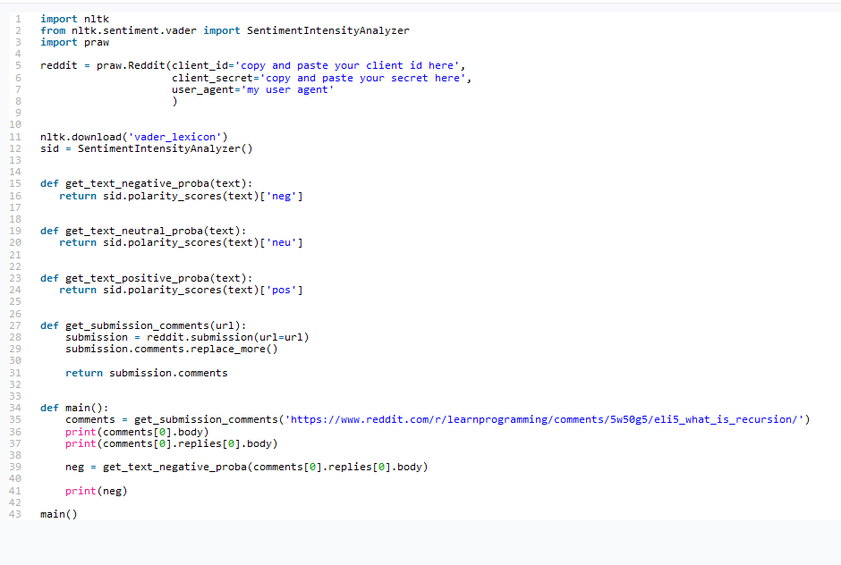 1 import nltk 2 from nltk.sentiment.vader import | Chegg.com