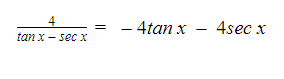 Solved 4 tan x-secx = - 4tan x - 4sec x | Chegg.com