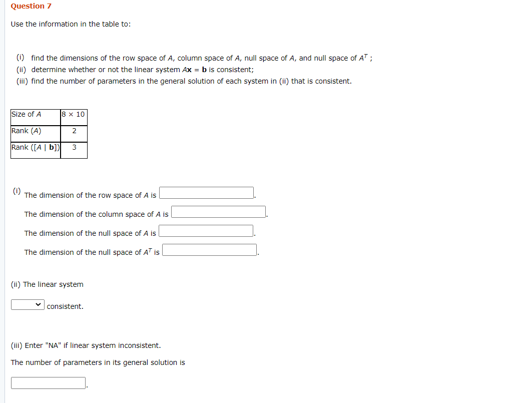 Solved Question 7 Use the information in the table to: (1) | Chegg.com