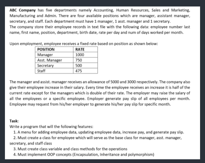 Solved ABC Company has five departments namely Accounting, | Chegg.com