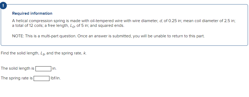 Solved Required information A helical compression spring is | Chegg.com