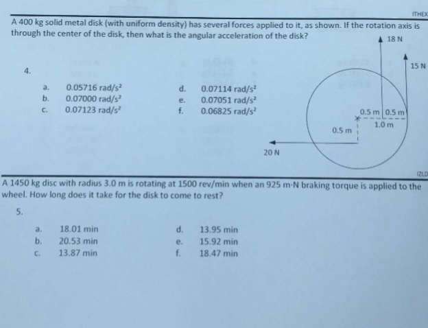 Solved ITHEX A 400 kg solid metal disk (with uniform | Chegg.com