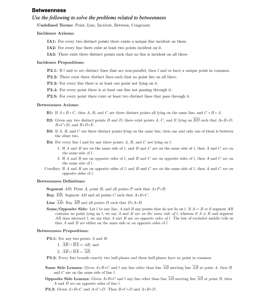 Solved Betweenness Use the following to solve the problems | Chegg.com