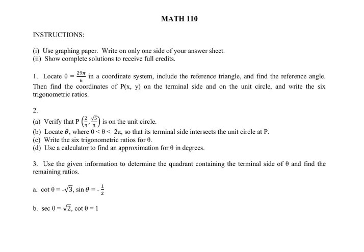 Solved MATH 110 INSTRUCTIONS (i) Use graphing paper. Write | Chegg.com