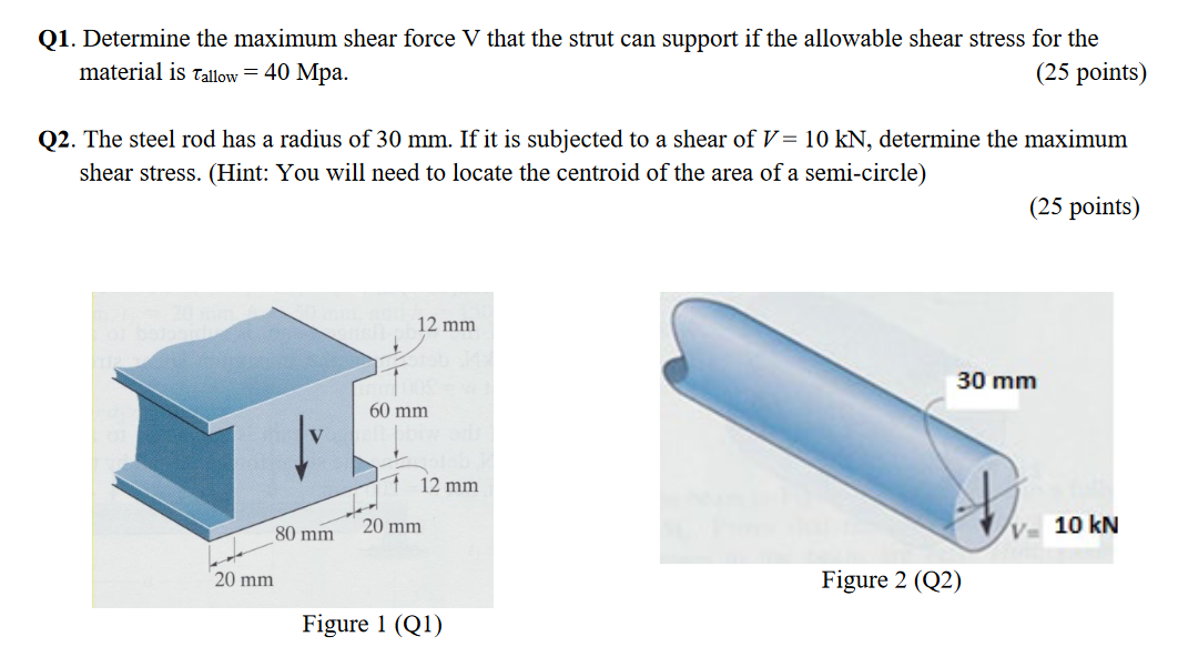 Solved Q1. Determine the maximum shear force V that the | Chegg.com