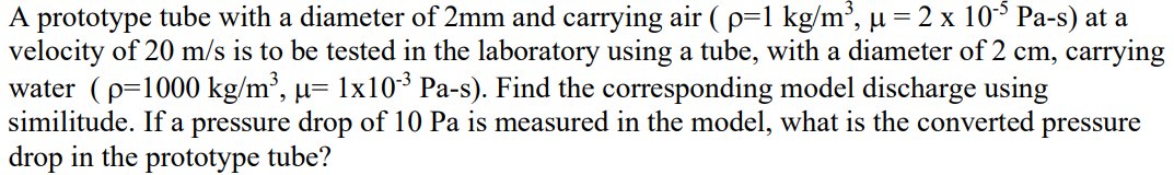 Solved A prototype tube with a diameter of 2 mm and carrying | Chegg.com