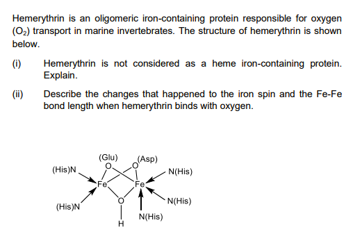 Solved Hemerythrin is an oligomeric iron-containing protein | Chegg.com