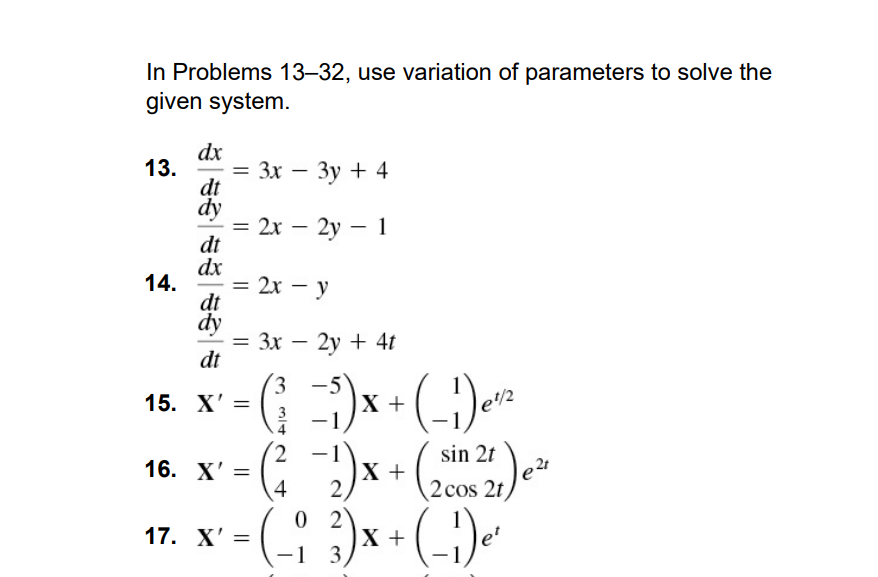 Solved In Problems 13-32, ﻿use variation of parameters to | Chegg.com