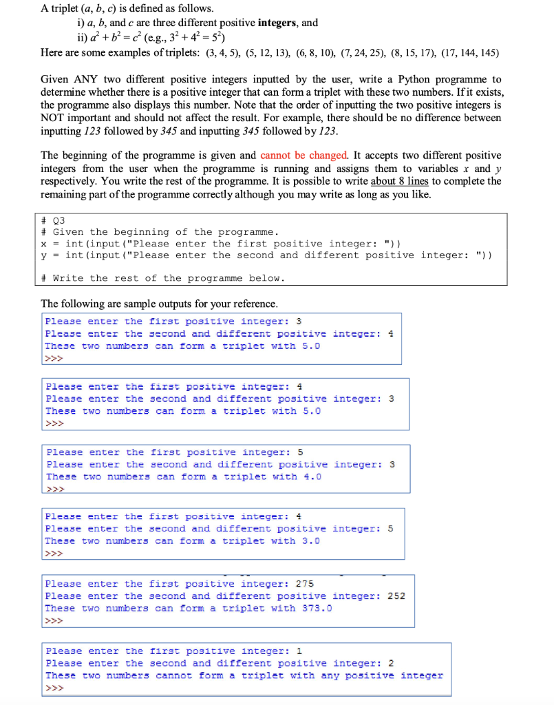 Solved A triplet (a, b, c) is defined as follows. i) a, b, | Chegg.com