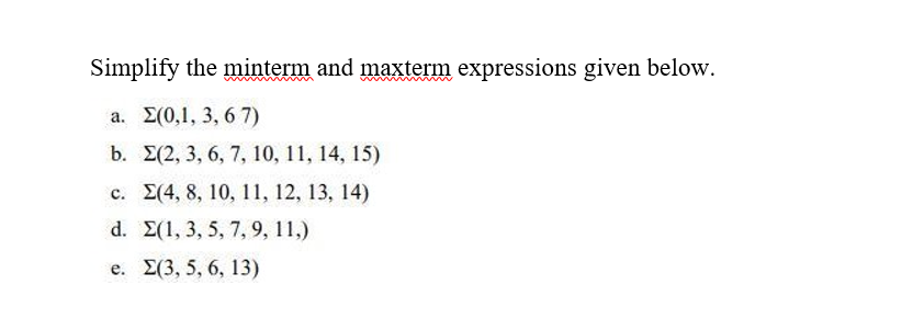Solved Simplify the minterm and maxterm expressions given | Chegg.com