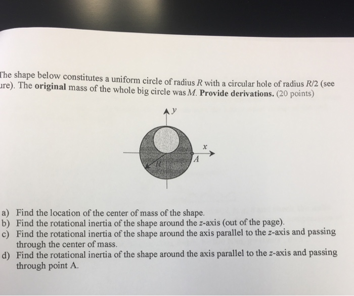 Solved The shape below constitutes a uniform circle of | Chegg.com