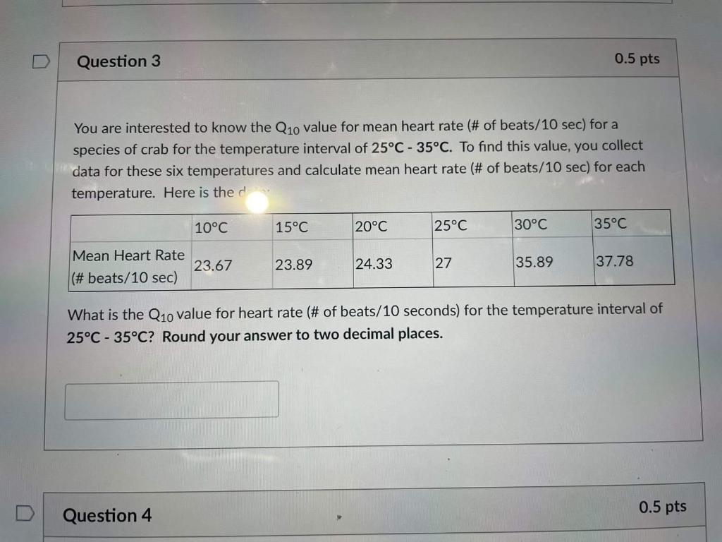 Solved Question 4 0.5pts You are interested to know the Q10 | Chegg.com