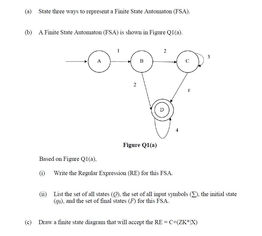 Solved (a) State three ways to represent a Finite State | Chegg.com