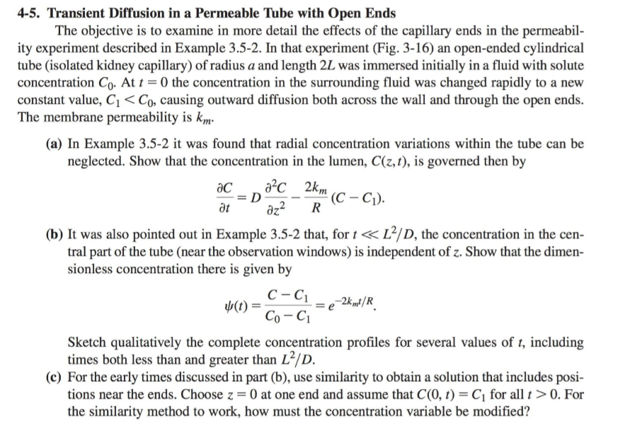 4-5. Transient Diffusion in a Permeable Tube with | Chegg.com