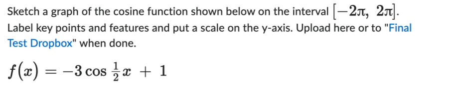 Solved Sketch a graph of the cosine function shown below on | Chegg.com