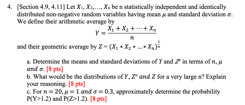 Solved [Section 4.9,4.11] Let X1, X2,.., Xn be n | Chegg.com