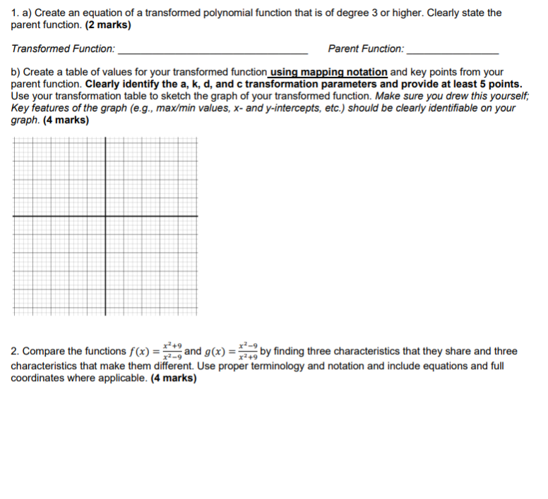 Solved 1. a) Create an equation of a transformed polynomial | Chegg.com
