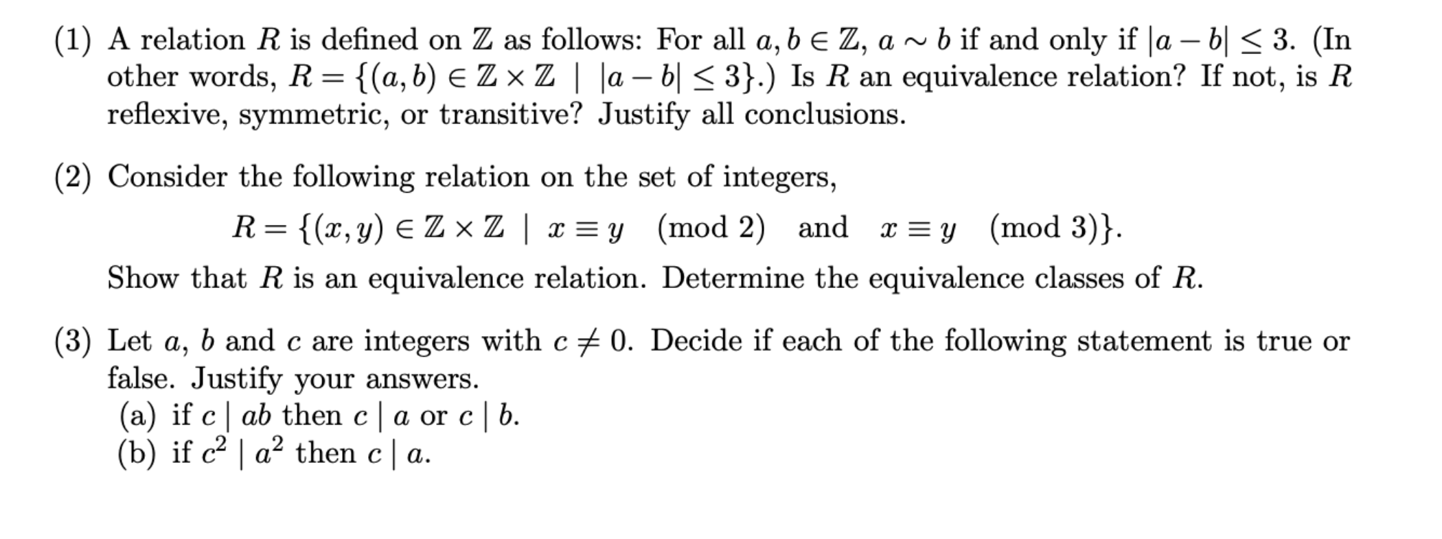Solved (1) ﻿A relation R ﻿is defined on Z ﻿as follows: For | Chegg.com