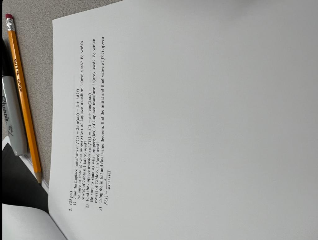 Solved ora DIXON MONTHS 2. (25 pts) 1) Find the Laplace | Chegg.com
