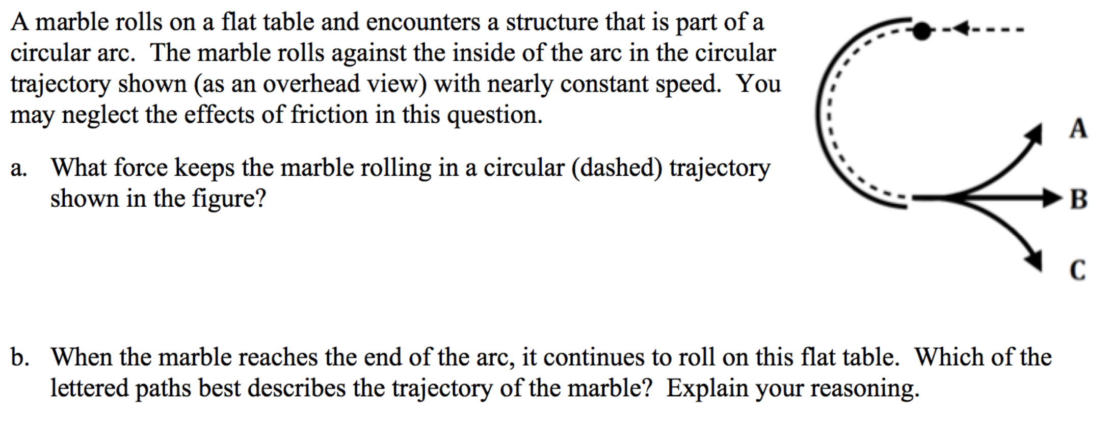 Solved A marble rolls on a flat table and encounters a | Chegg.com