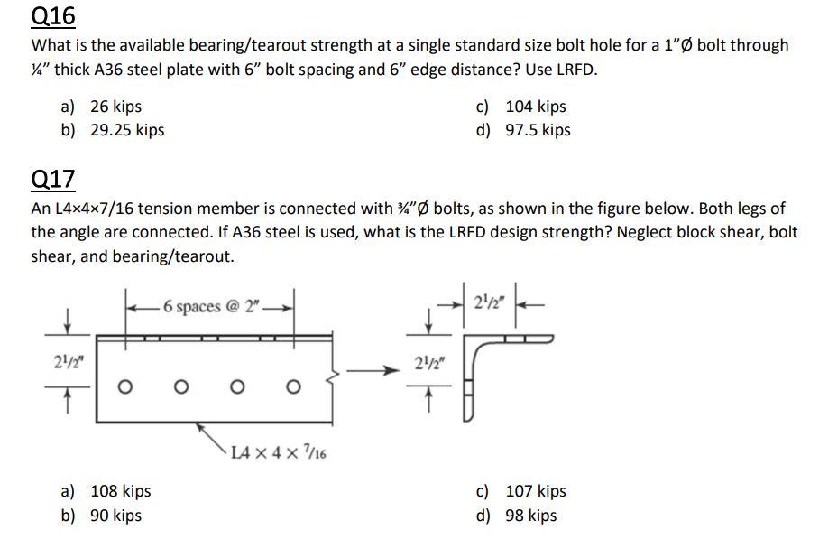 Q16 What is the available bearing/tearout strength at | Chegg.com