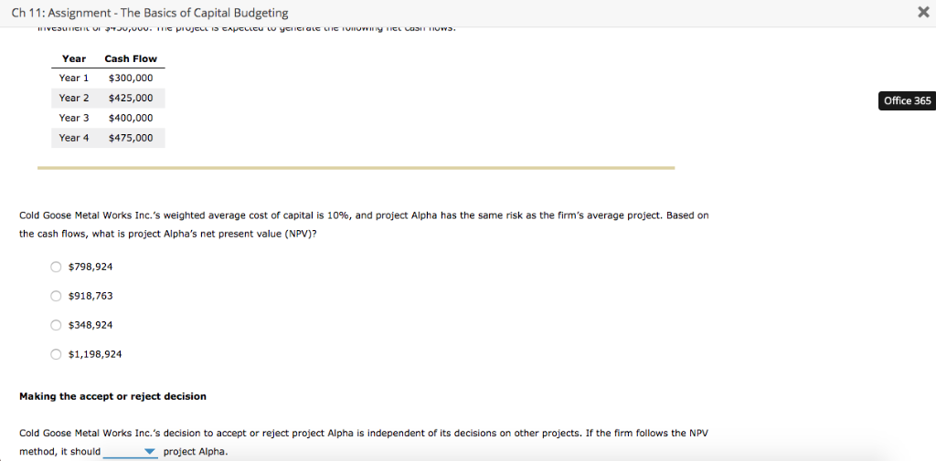 Solved Ch 11: Assignment- The Basics of Capital Budgeting | Chegg.com