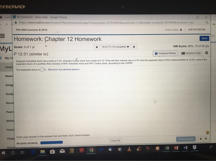 Solved novo myFSU Do Homework- chase staley Google Chrome | Chegg.com