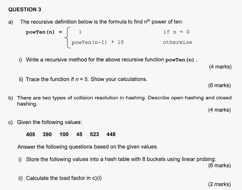 Solved QUESTION 3 a) The recursive definition below is the | Chegg.com