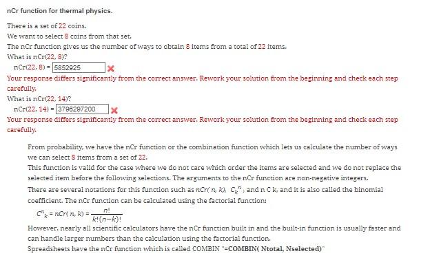 Solved nCr function for thermal physics. There is a set of | Chegg.com