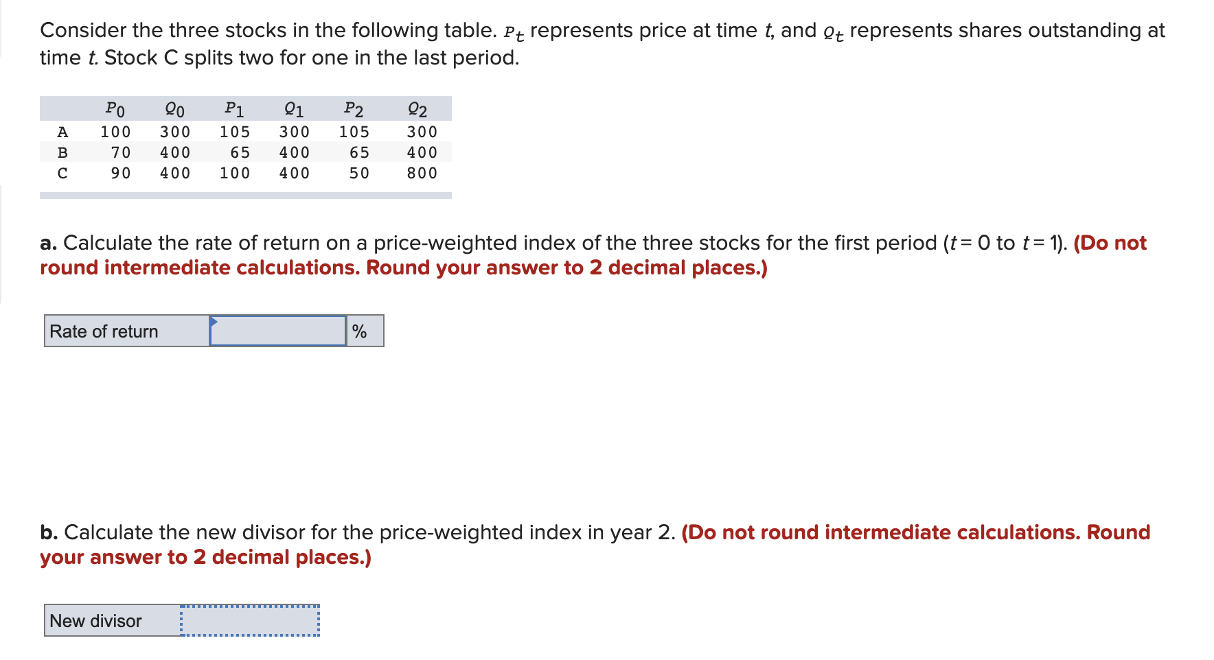Solved Consider the three stocks in the following table. Pt | Chegg.com