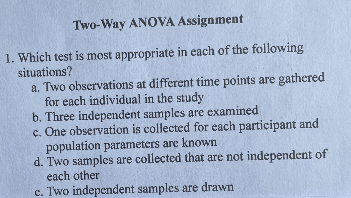 Solved Two-Way ANOVA Assignment 1. Which test is most | Chegg.com