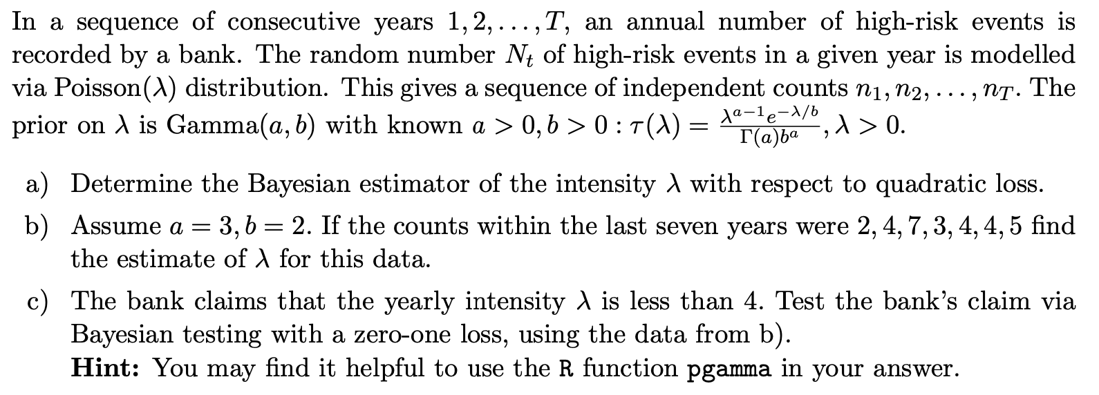 Solved 2 In a sequence of consecutive years 1,2, ...,T, an | Chegg.com