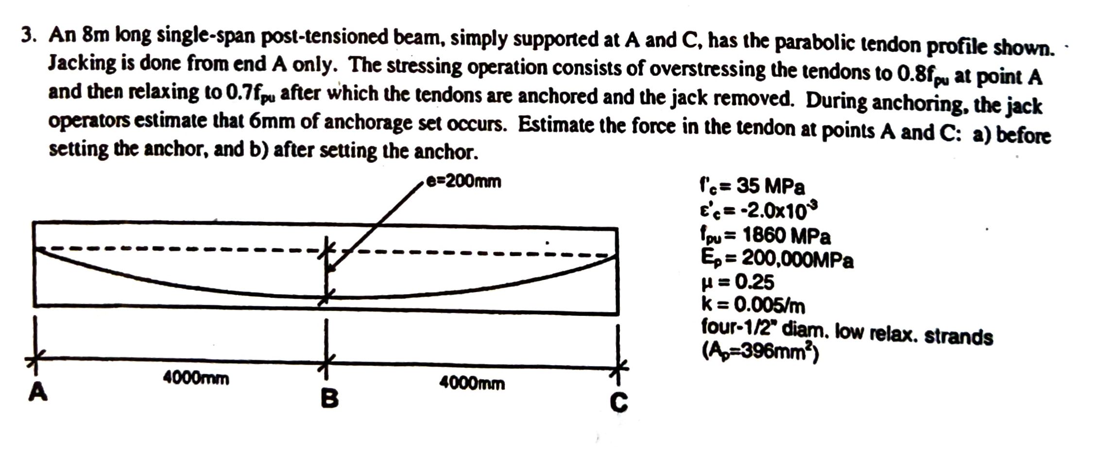 3. An 8 m long single-span post-tensioned beam, | Chegg.com
