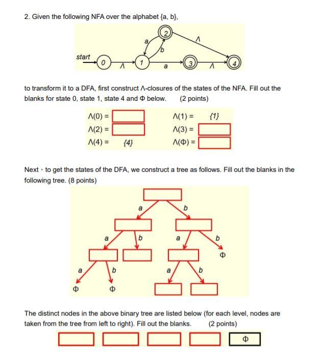 Solved 2. Given the following NFA over the alphabet (a, b}, | Chegg.com
