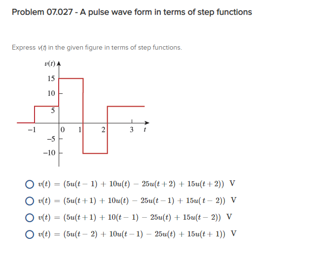 Solved Problem 07.027 - A pulse wave form in terms of step | Chegg.com
