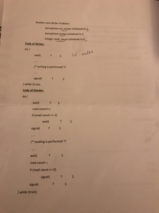 Solved Readers and Writer Problem Semaphore nu mstes | Chegg.com