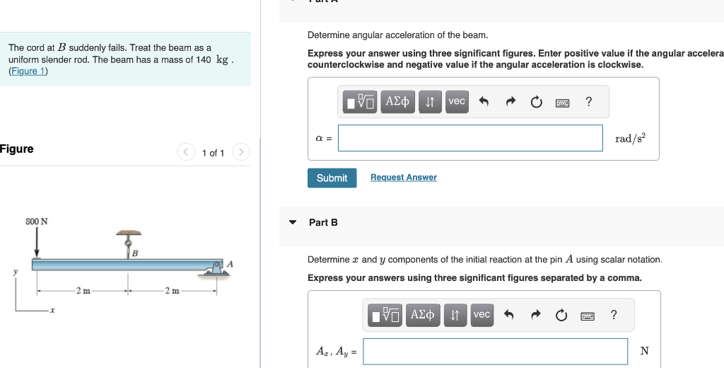 Solved Determine angular acceleration of the beam. The cord | Chegg.com