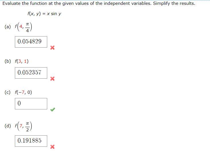 Solved Evaluate the function at the given values of the | Chegg.com