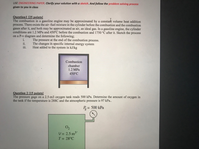 Solved The combustion in a gasoline engine may be | Chegg.com